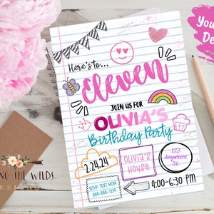 Notebook Doodles Invitation, Digital Invite, Cute Birthday Party Invite ...