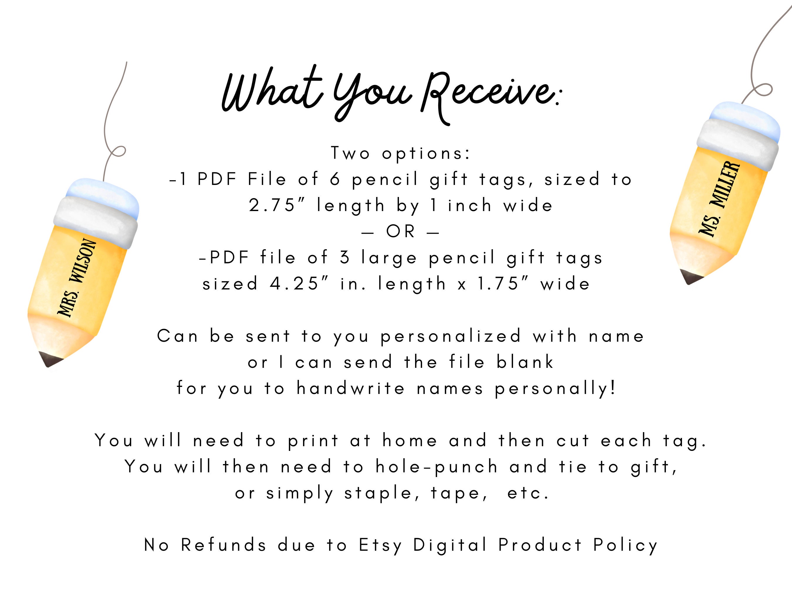 Pencil Gift Tags Digital Personalized Name Tags for Teacher - Etsy