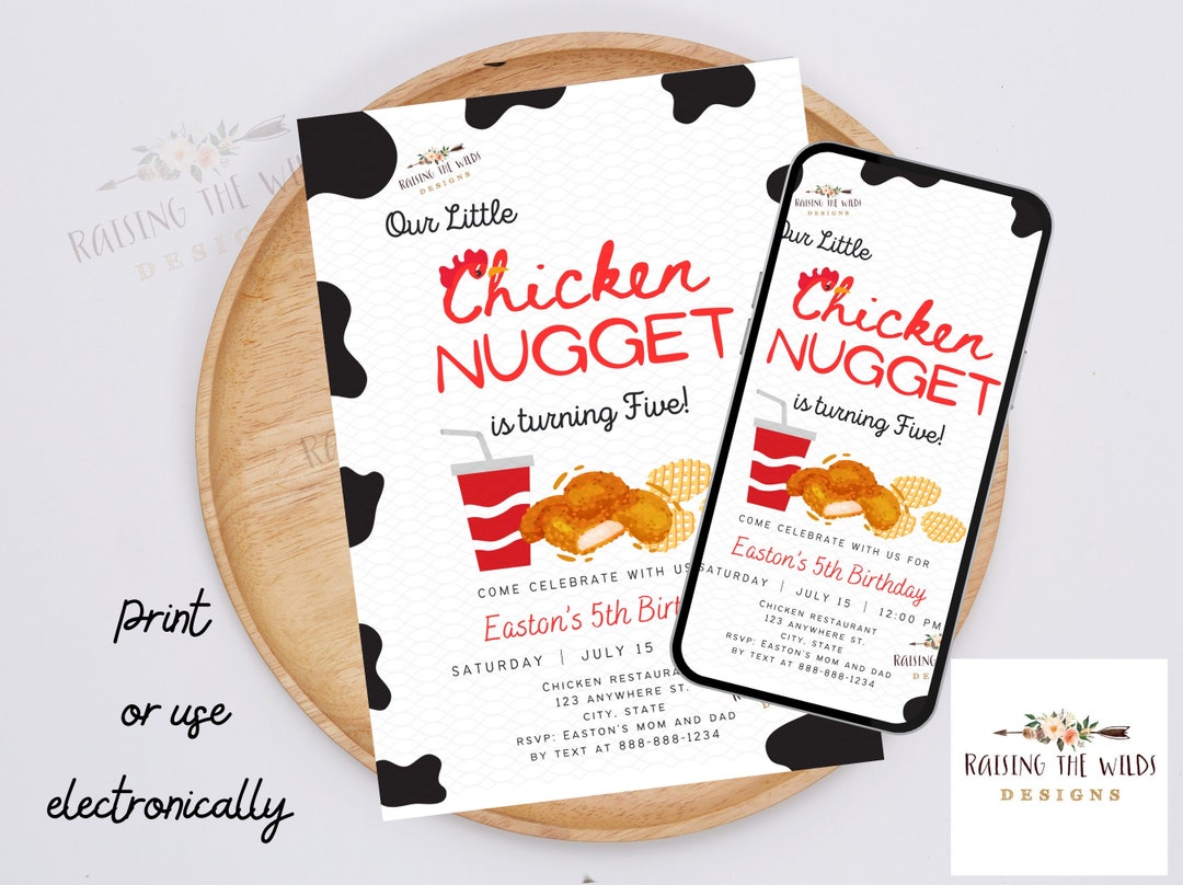 Chicken Birthday Invitation, Digital Invite, Chicken Nugget Party ...