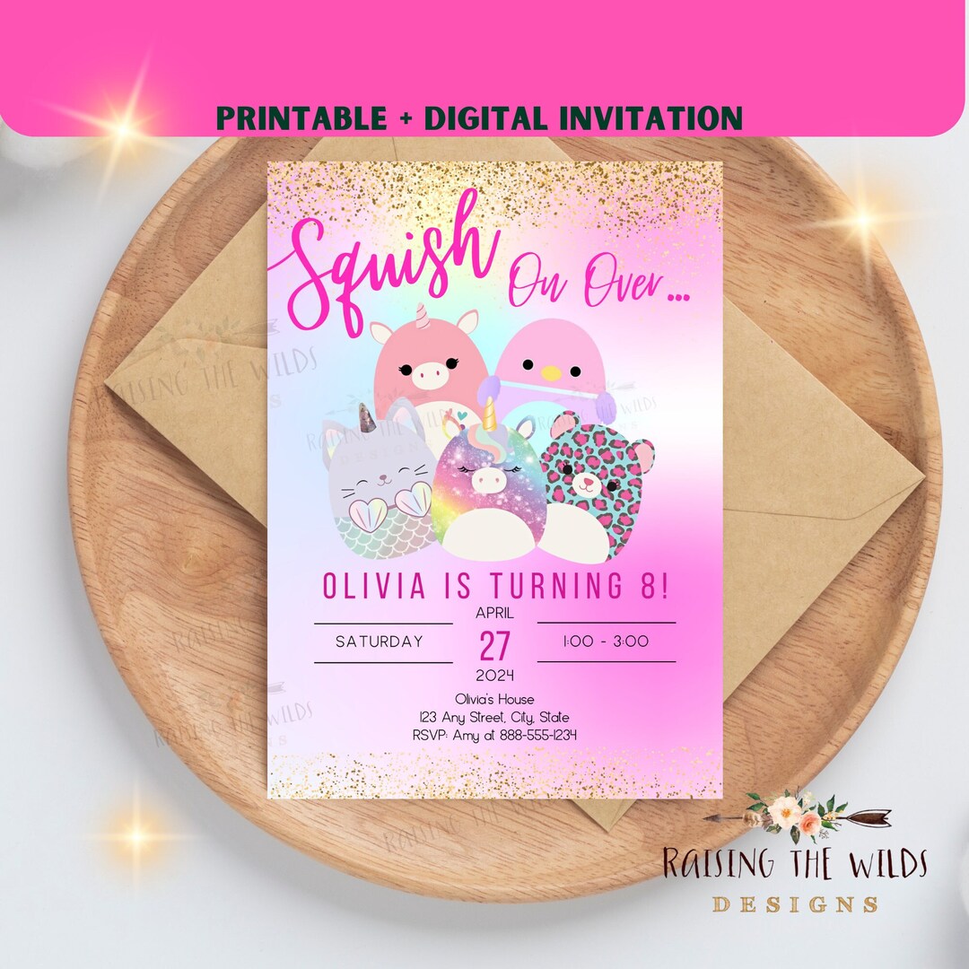 Squish Invitation, Digital Invite, Printable Textable, Gradient, Tiedye ...