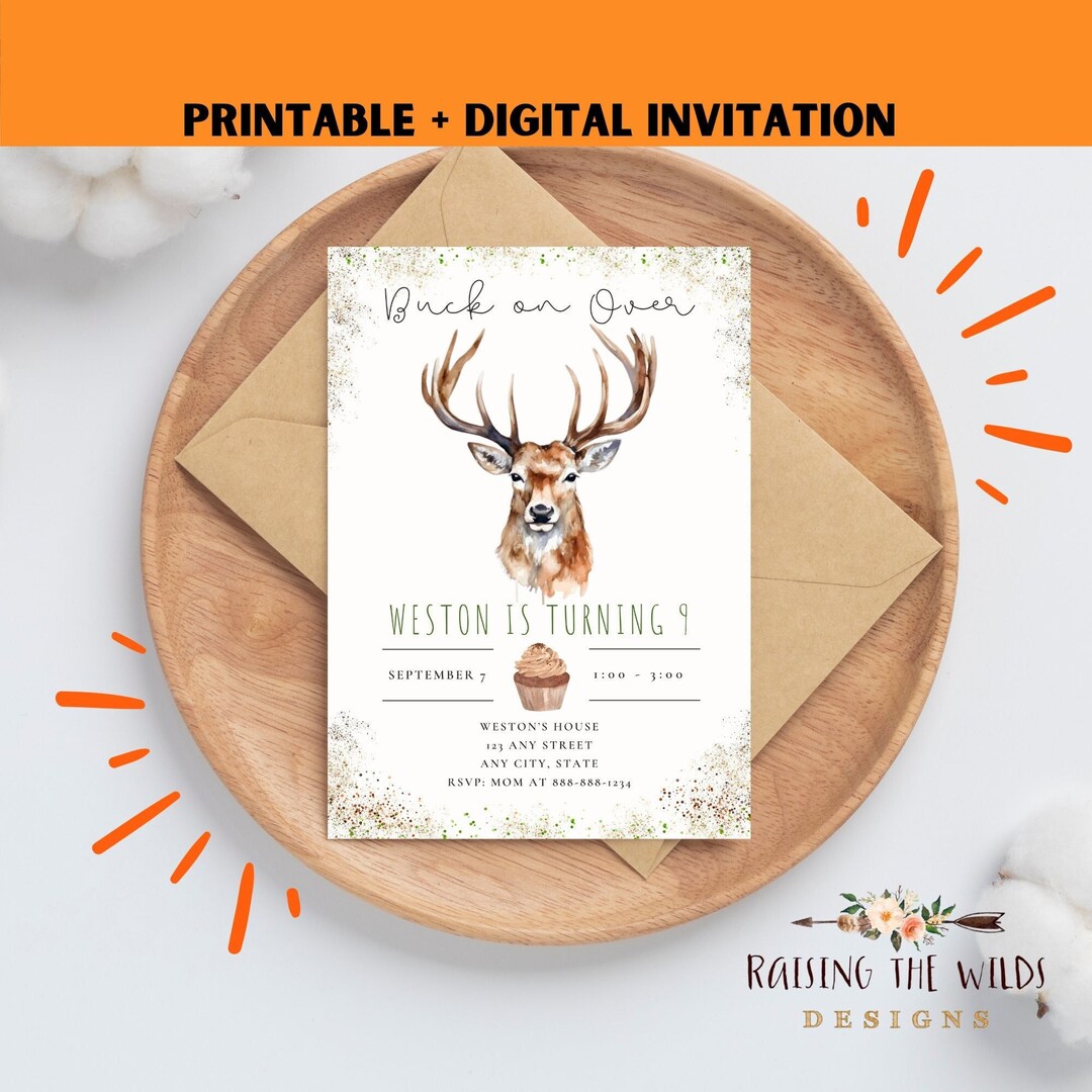 Deer Invitation, Digital Invite, Buck Birthday Party, Boys Digital ...