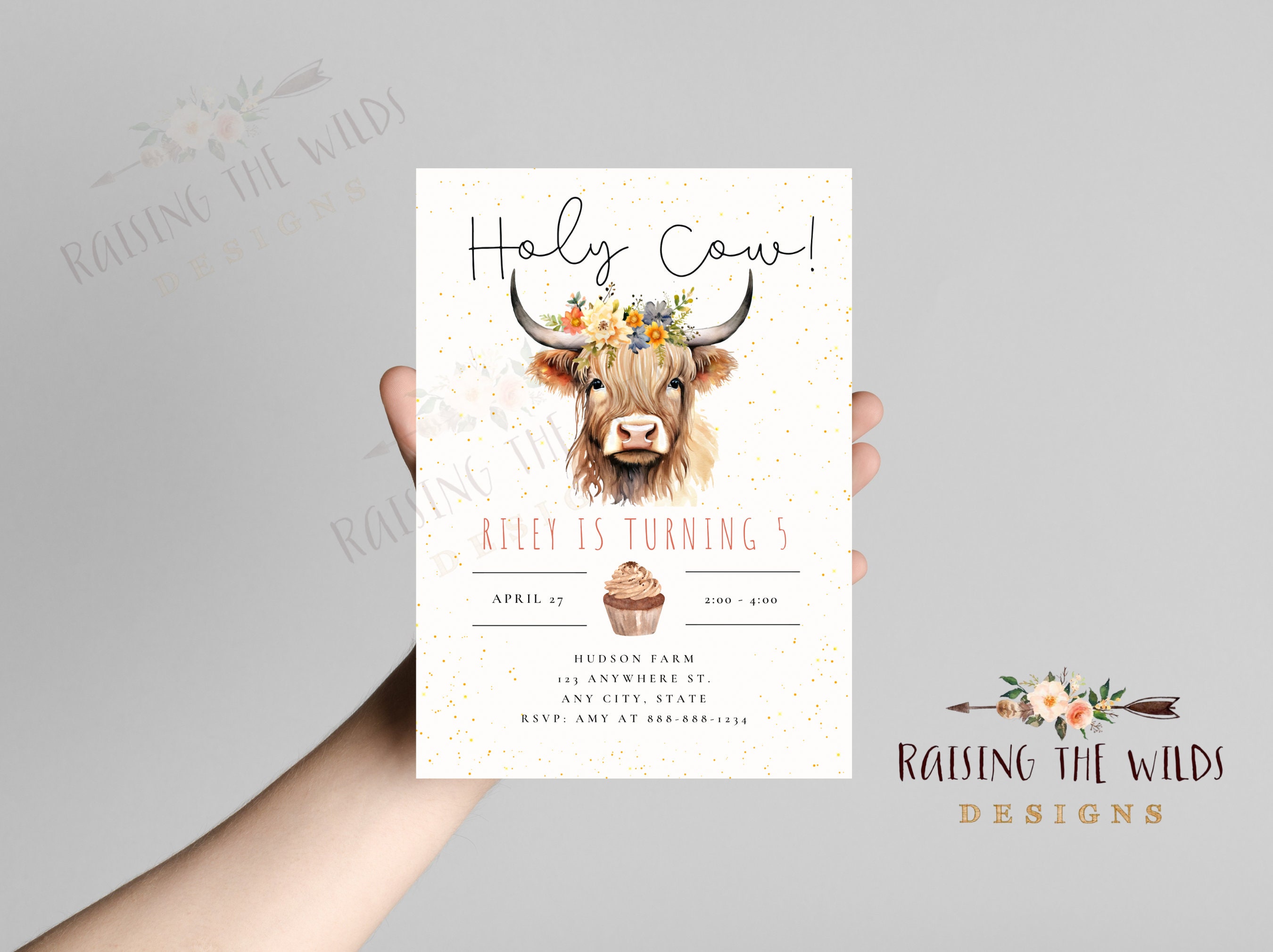 Personalized Highland Cow Birthday Invitation: Watercolor Farm Party ...