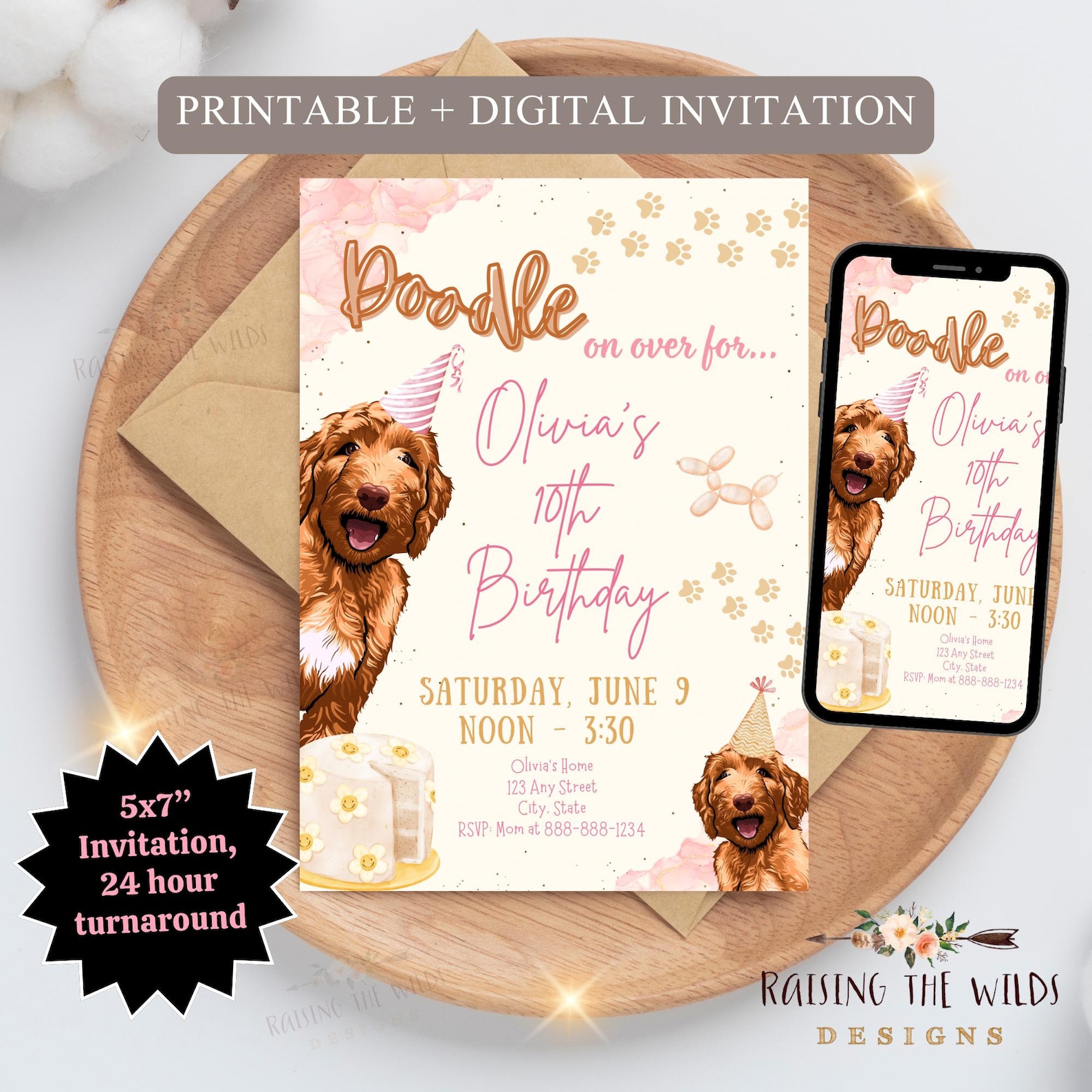 Personalized Golden Doodle Birthday Invitation | Watercolor Puppy Party ...