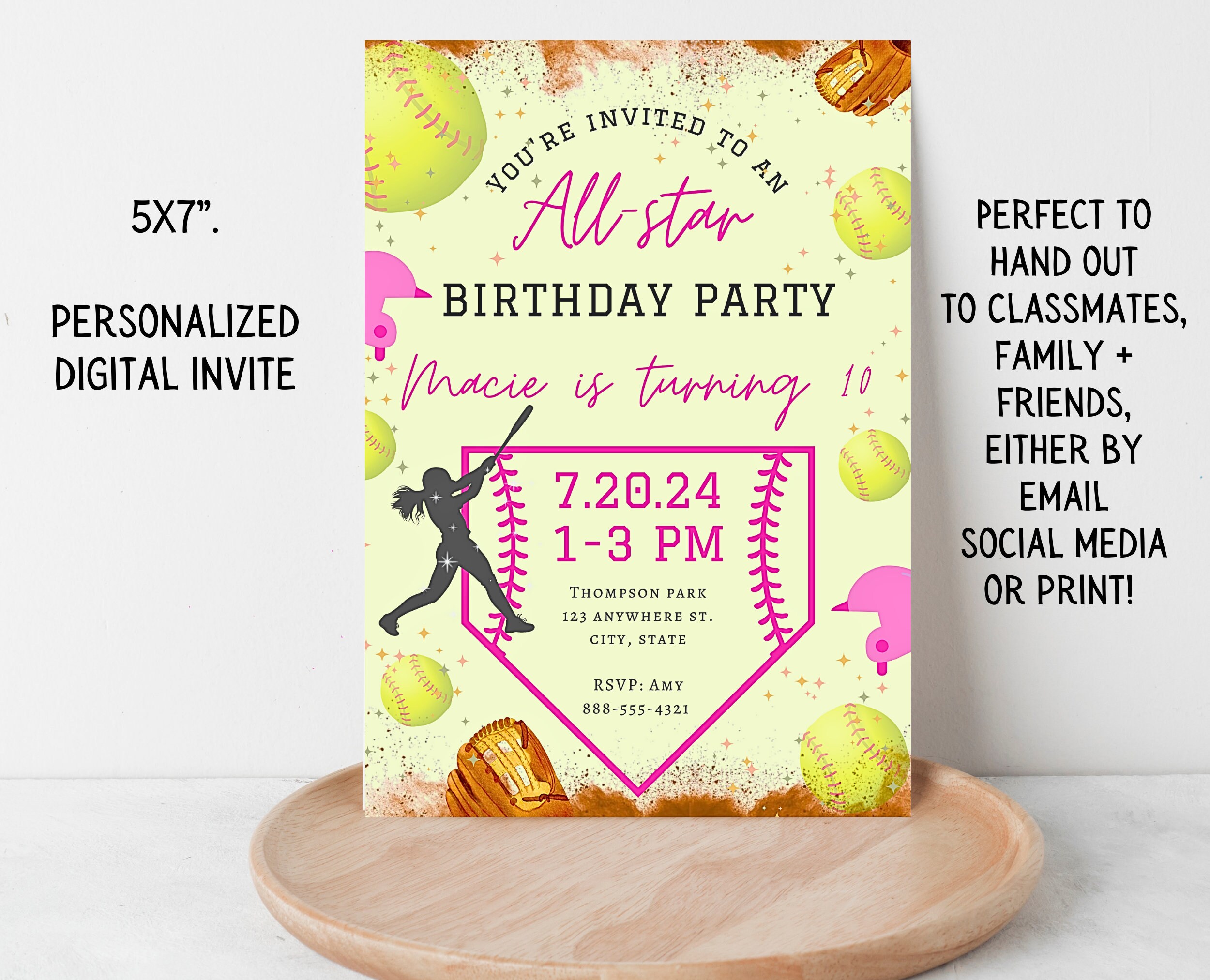 Softball Birthday Invitation Digital Invite Allstar Sports - Etsy