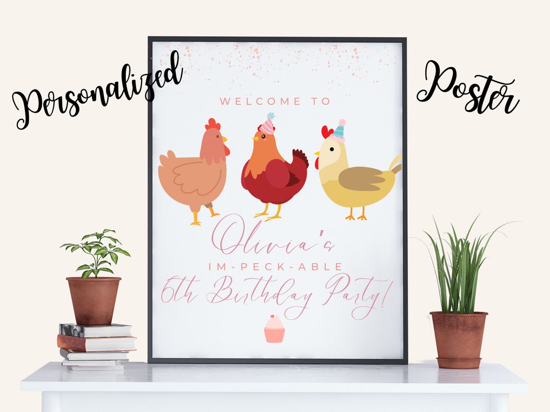 Chicken Birthday Poster, Personalized Chicken Party Decor, Digital ...