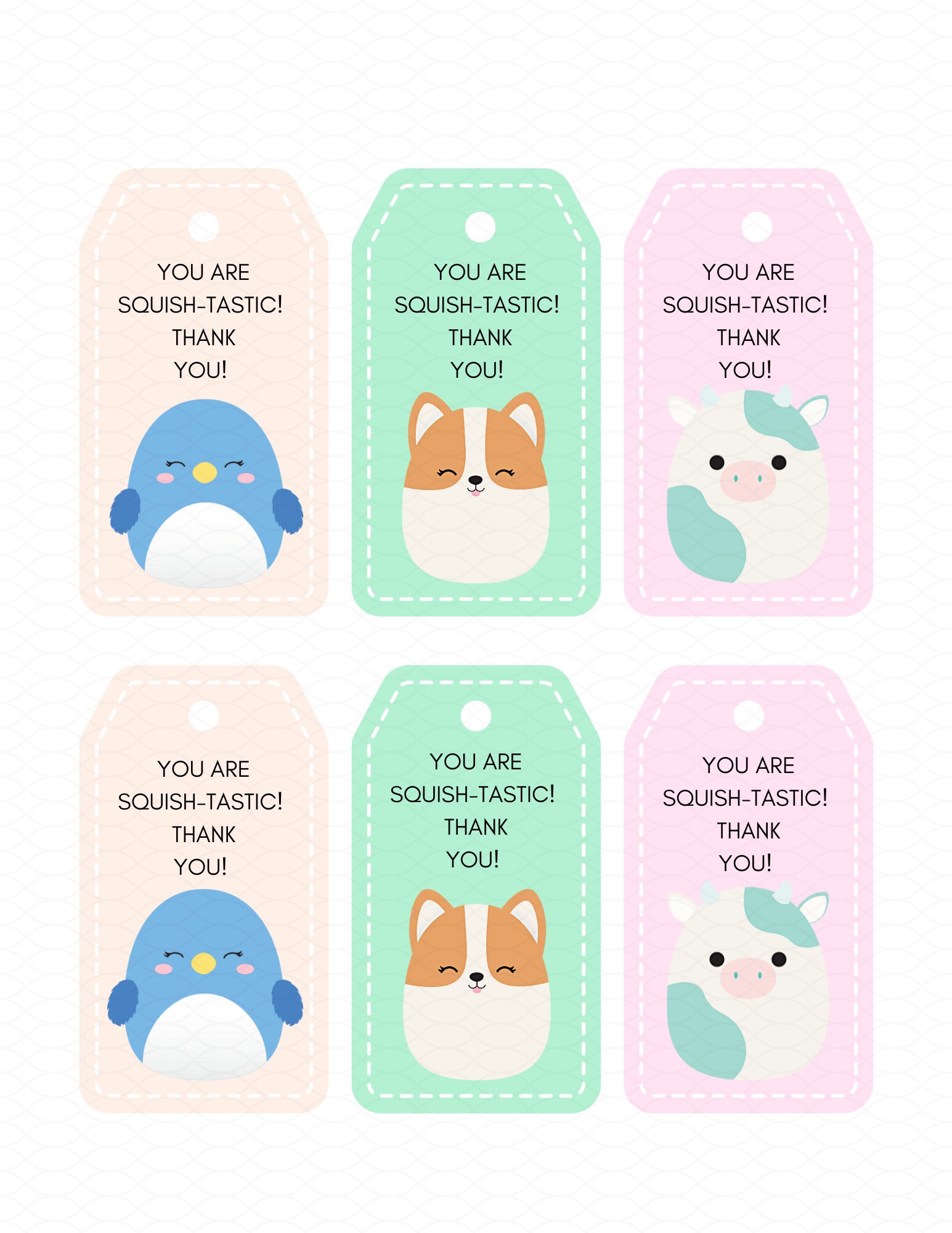 Squish Animal Thank You Tags | Instant Download | Printable, Squishy ...