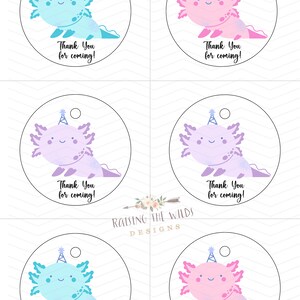 Axolotl Thank You Tags, Instant Download, Favor Gift Tags, Birthday ...