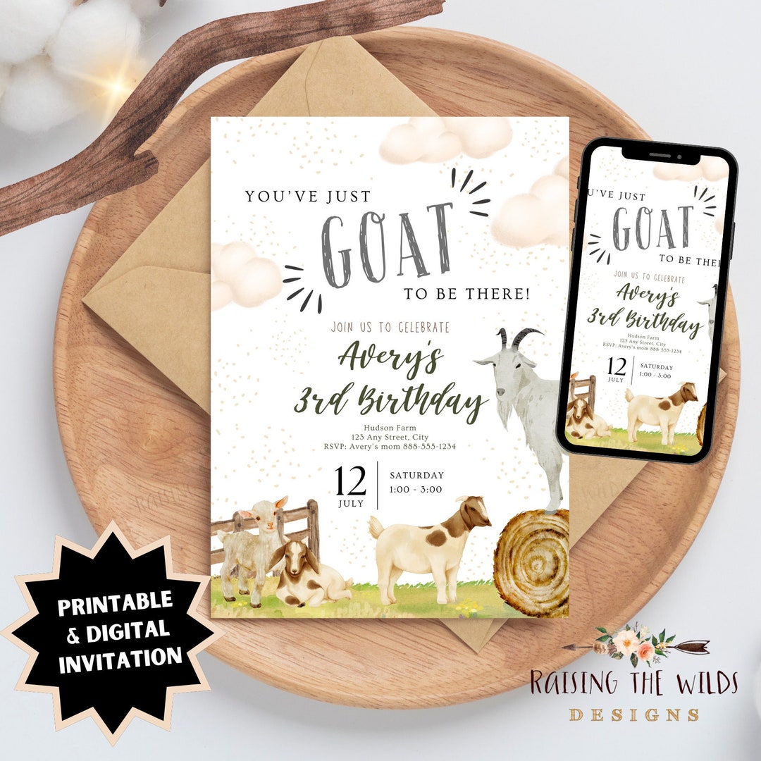 Goat Invitation | Digital Invite, Printable, Textable, Goats Goat ...
