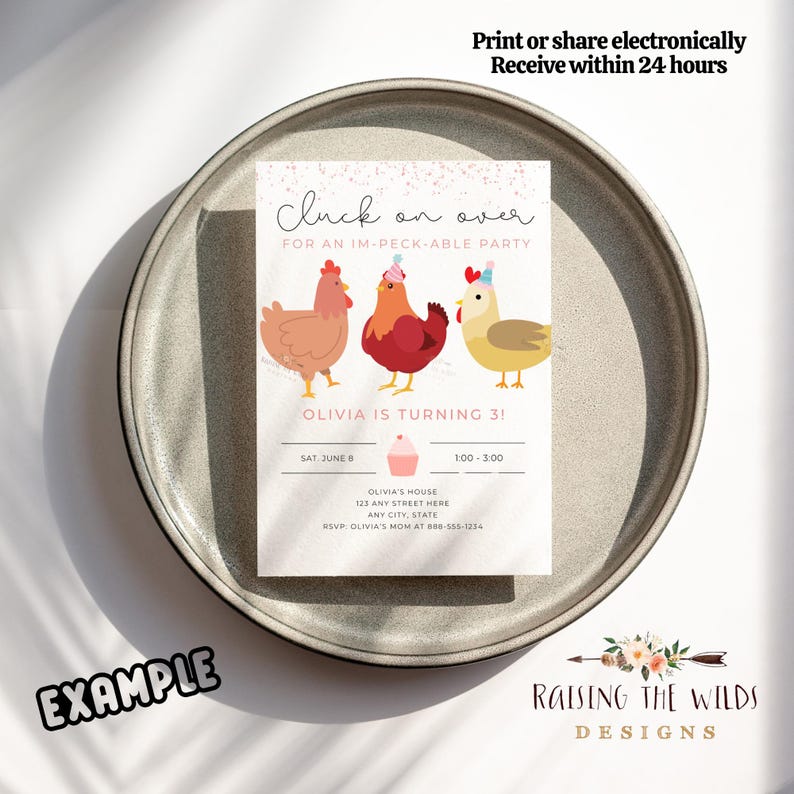 Chicken Birthday Invitation: Farm Animal Party, Barnyard Theme (digital ...