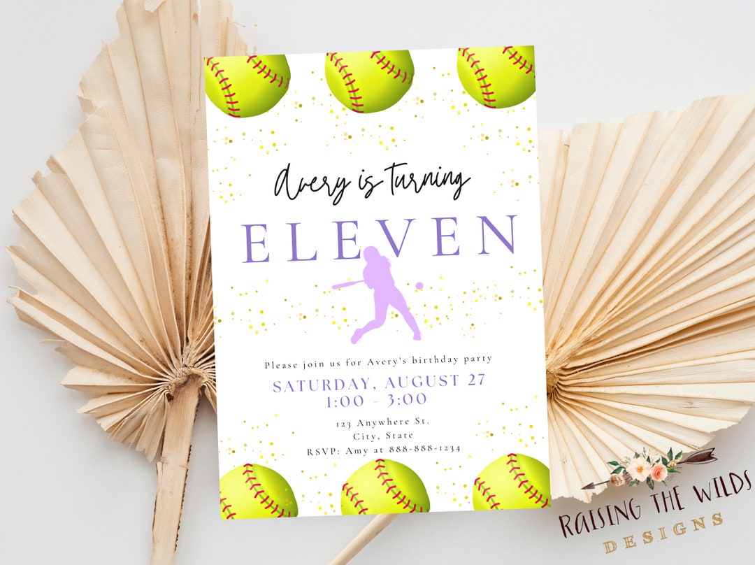 Softball Birthday Invitation, Digital Invite, Softball Party, Digital ...