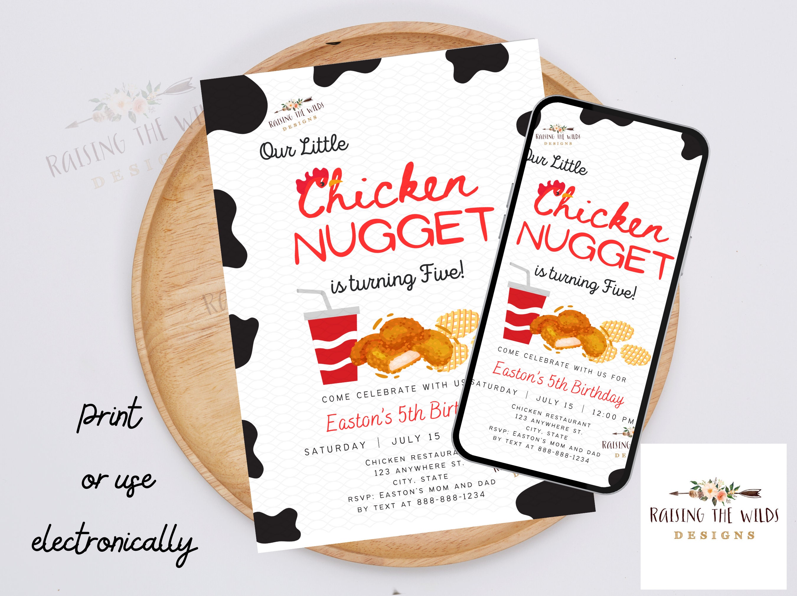 Chicken Birthday Invitation Digital Invite Chicken Nugget - Etsy