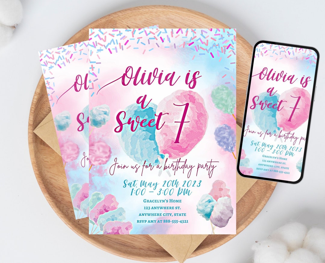 Cotton Candy Birthday Invitation: Sweet Celebration (digital Download ...