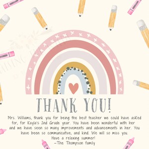 Teacher Thank You Card Digital Personalized End of Year Thank You Card ...