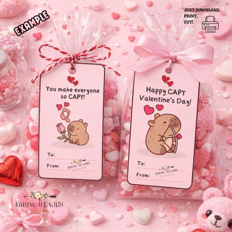 Capybara Valentine Tags Printable | Kids Classroom Valentine Cards ...