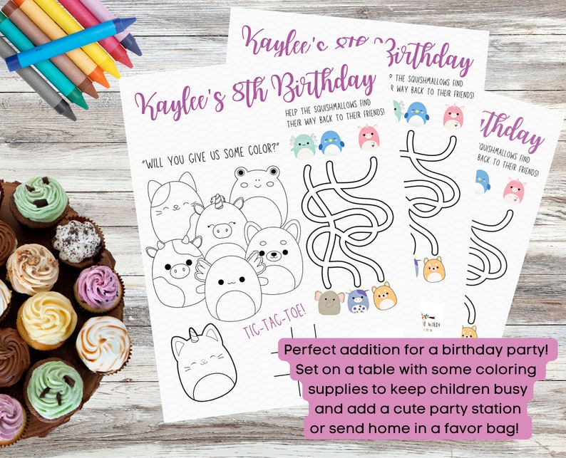 Personalized Squish Animal Coloring Page: Birthday Party Activity ...