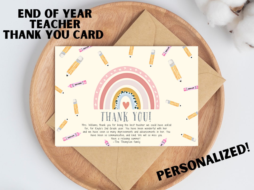 Teacher Thank You Card Digital Personalized End of Year Thank You Card ...