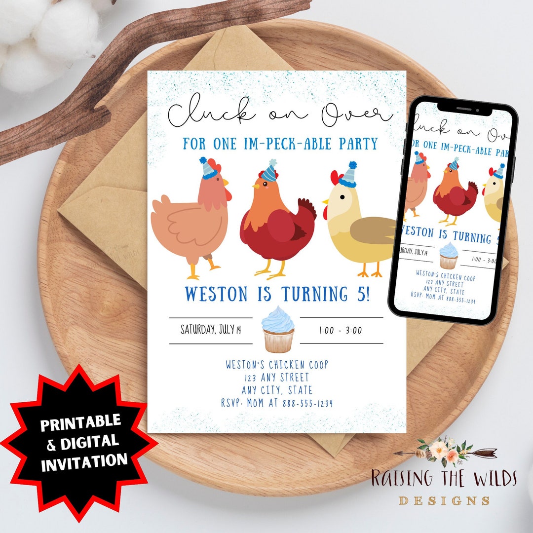 Chicken Invitation, Boys Chicken Invitation, Digital Invite, Printable ...