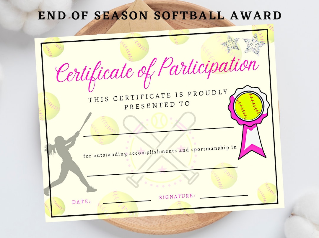 Softball Certificate: Team Participation Award (instant Download) - Etsy