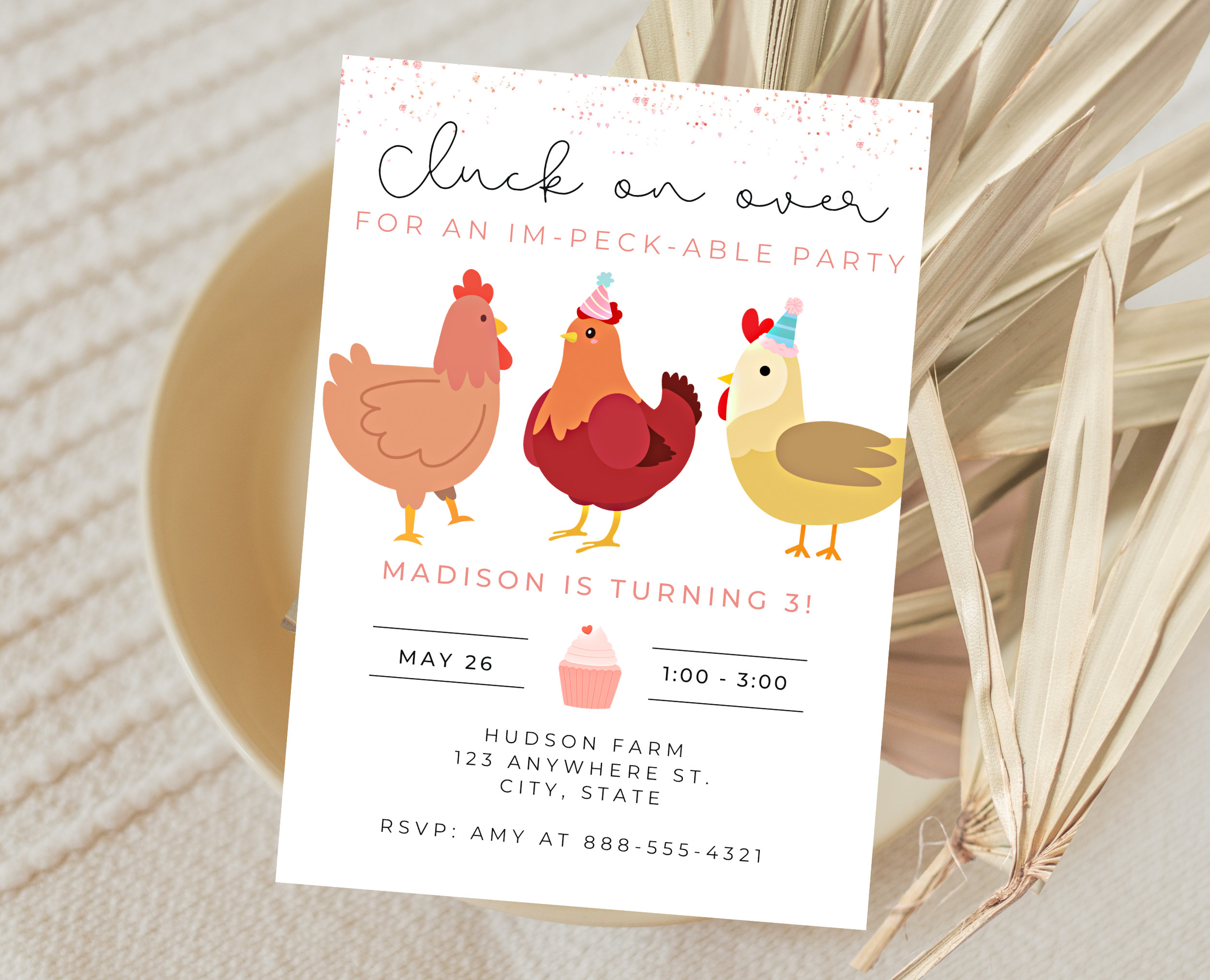 Chicken Birthday Invitation: Farm Animal Party, Barnyard Theme (digital ...