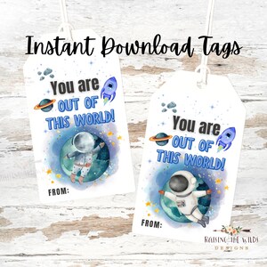 Astronaut Space Birthday Favor Tags Printable | Rocket Ship Gift Tags ...