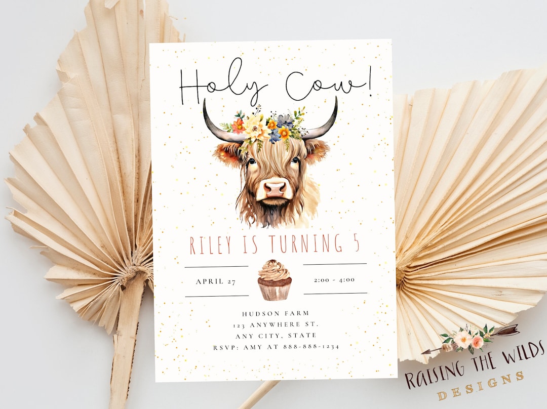 Highland Cow Invitation, Digital Invite, Cow Birthday Party, Digital ...