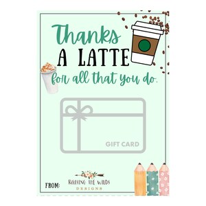 Teacher Thank You Card, Digital Printable, Coffee, Gift Cards, Teacher ...