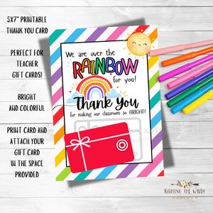 Teacher Thank You Card | Digital Download, INSTANT Download, Rainbow ...