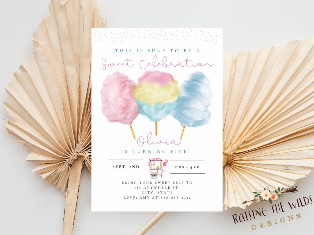 Cotton Candy Birthday Invitation, Digital Boy Girls Birthday Invite ...