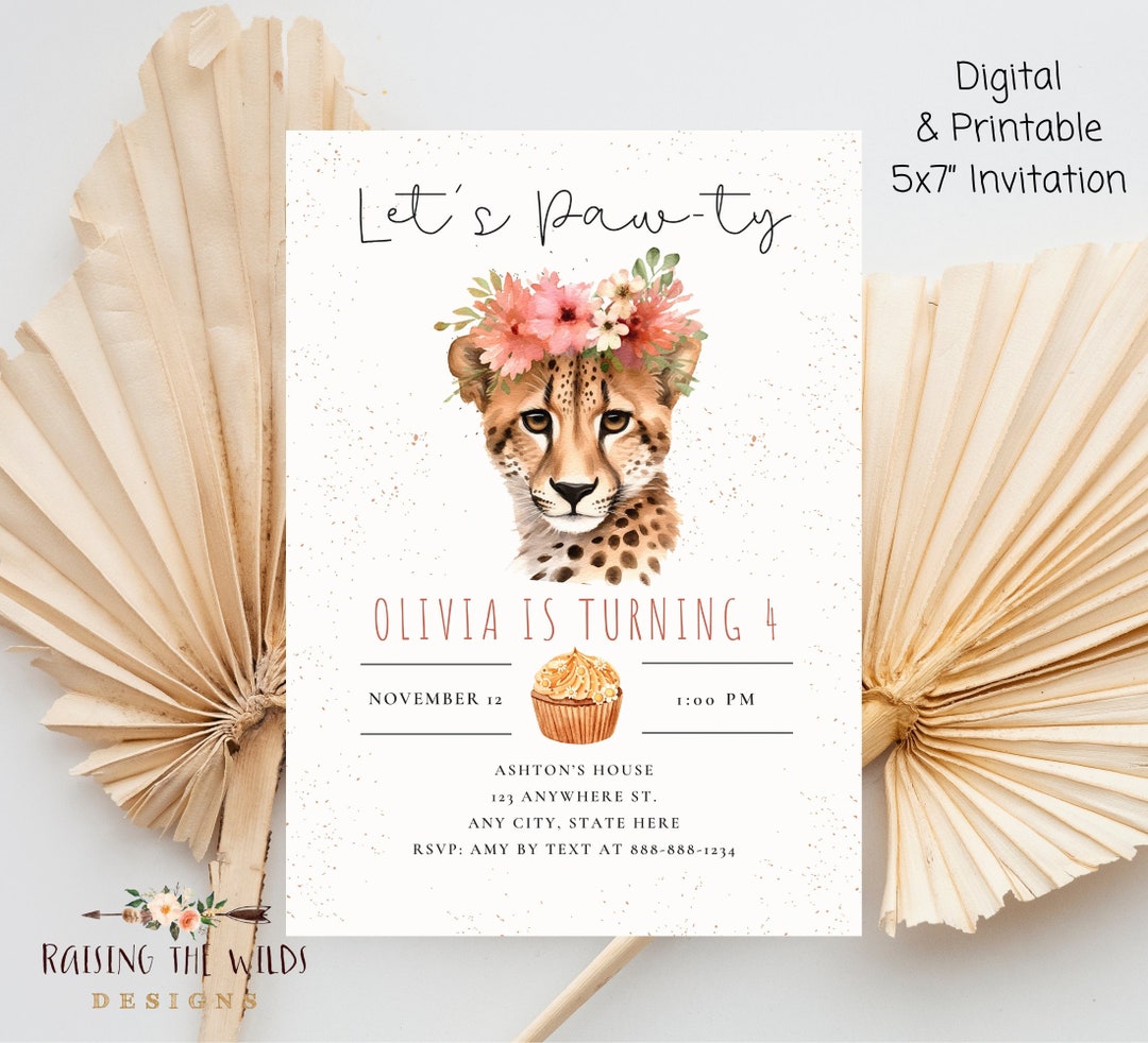 Cheetah Invitation, Boho,digital Invite, Tiger Birthday Party, Digital ...