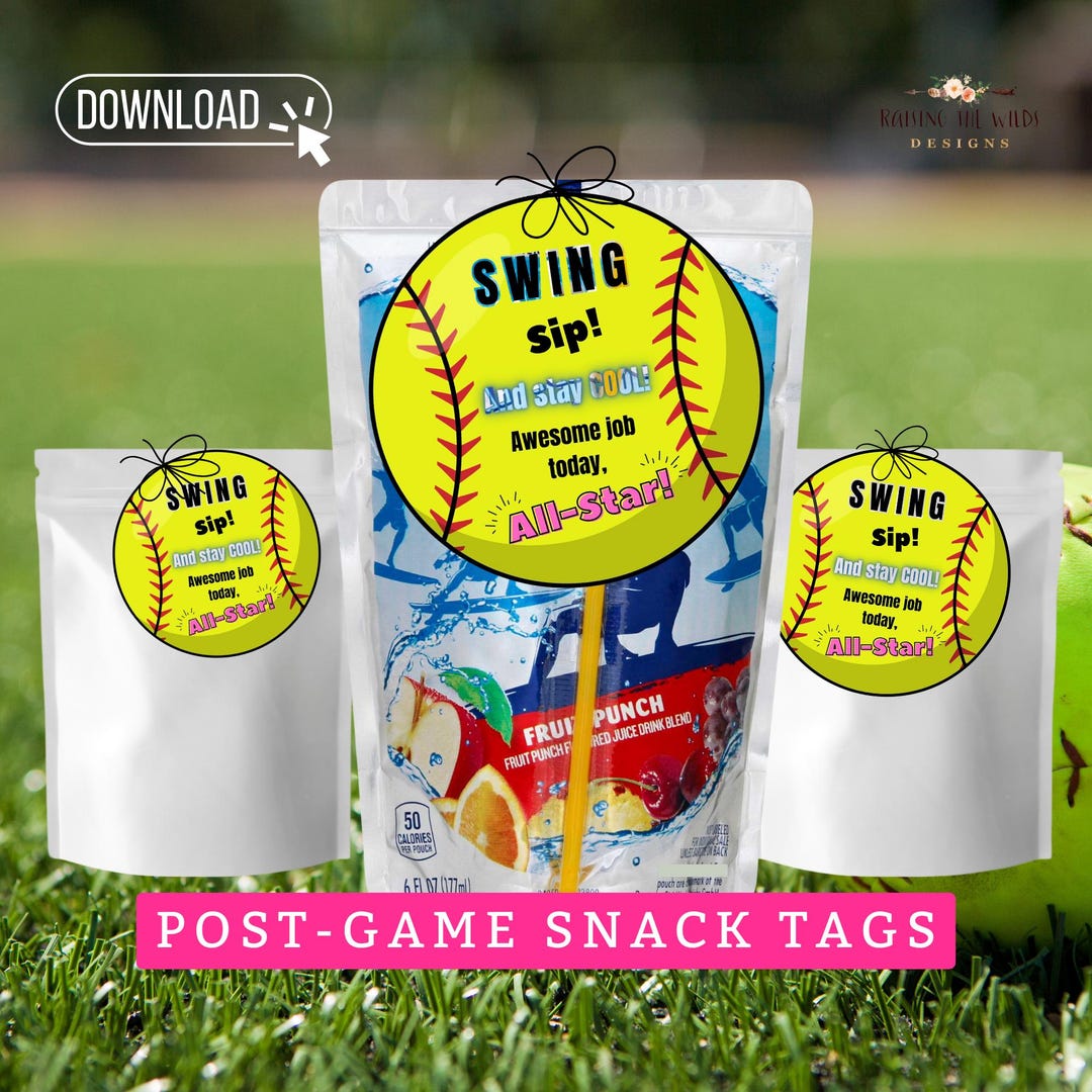 Softball Snack Tags, Digital Download Tags, Post Game After Game Snack ...