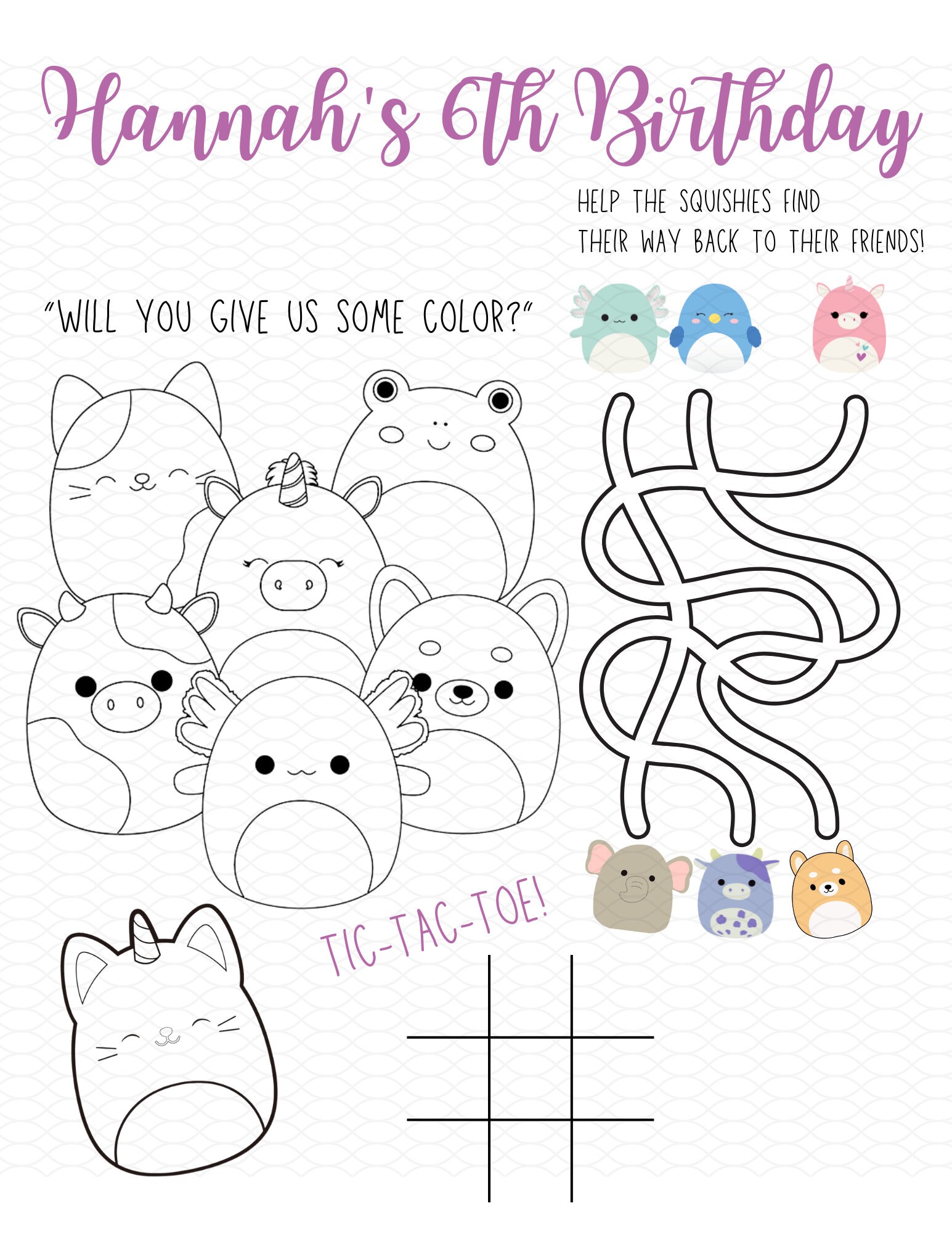 Coloring Page Squish for Birthday Party or Event Coloring - Etsy