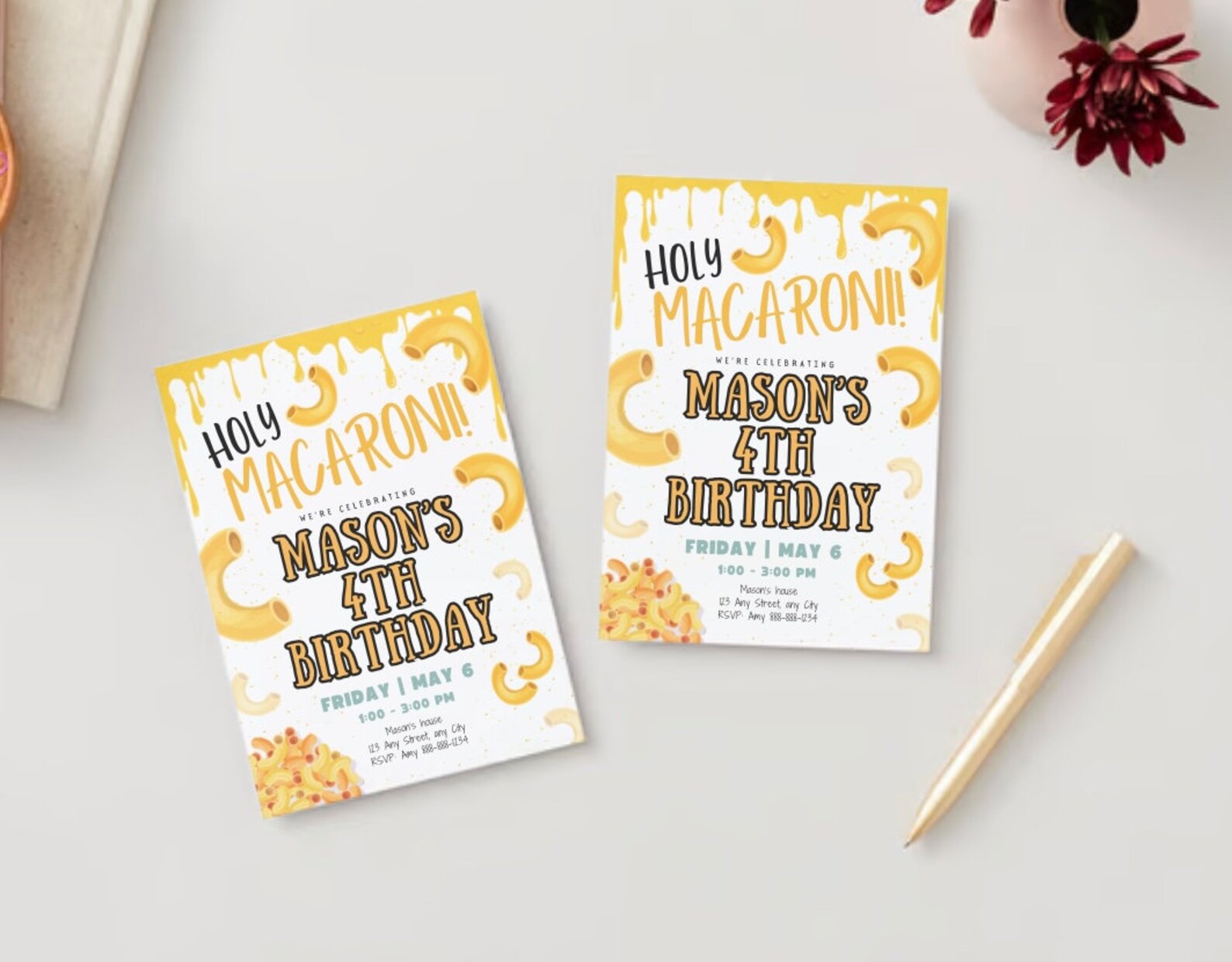 Mac and Cheese Birthday Invitation – Kids Cheese Party Invite, Gender ...