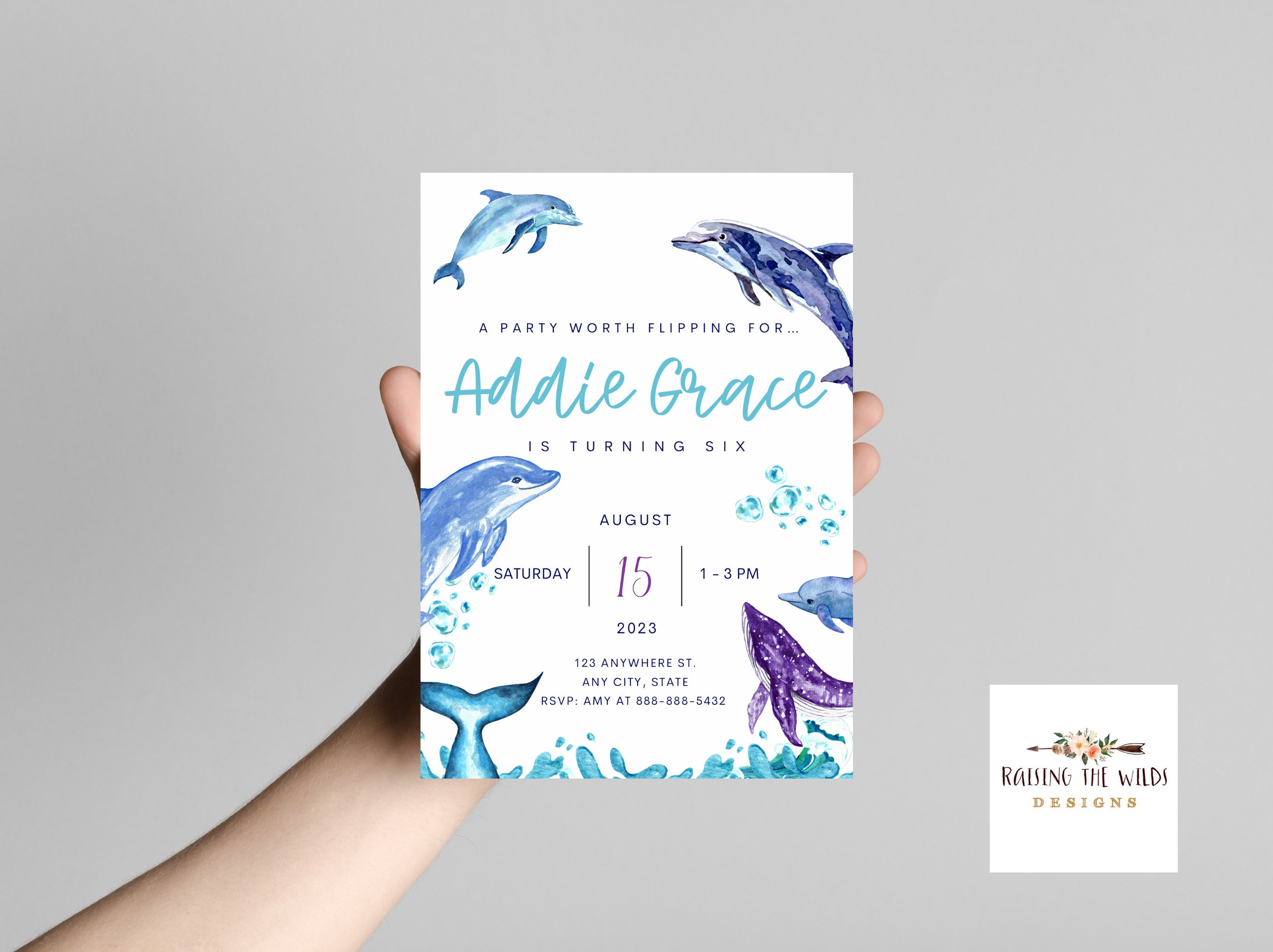 Dolphin Birthday Invite Under the Sea Digital Invite Girls - Etsy