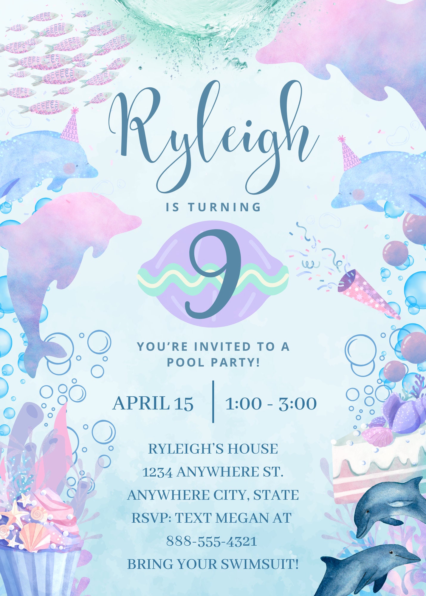 Dolphin Birthday Invite Under the Sea Digital Invite Girls - Etsy