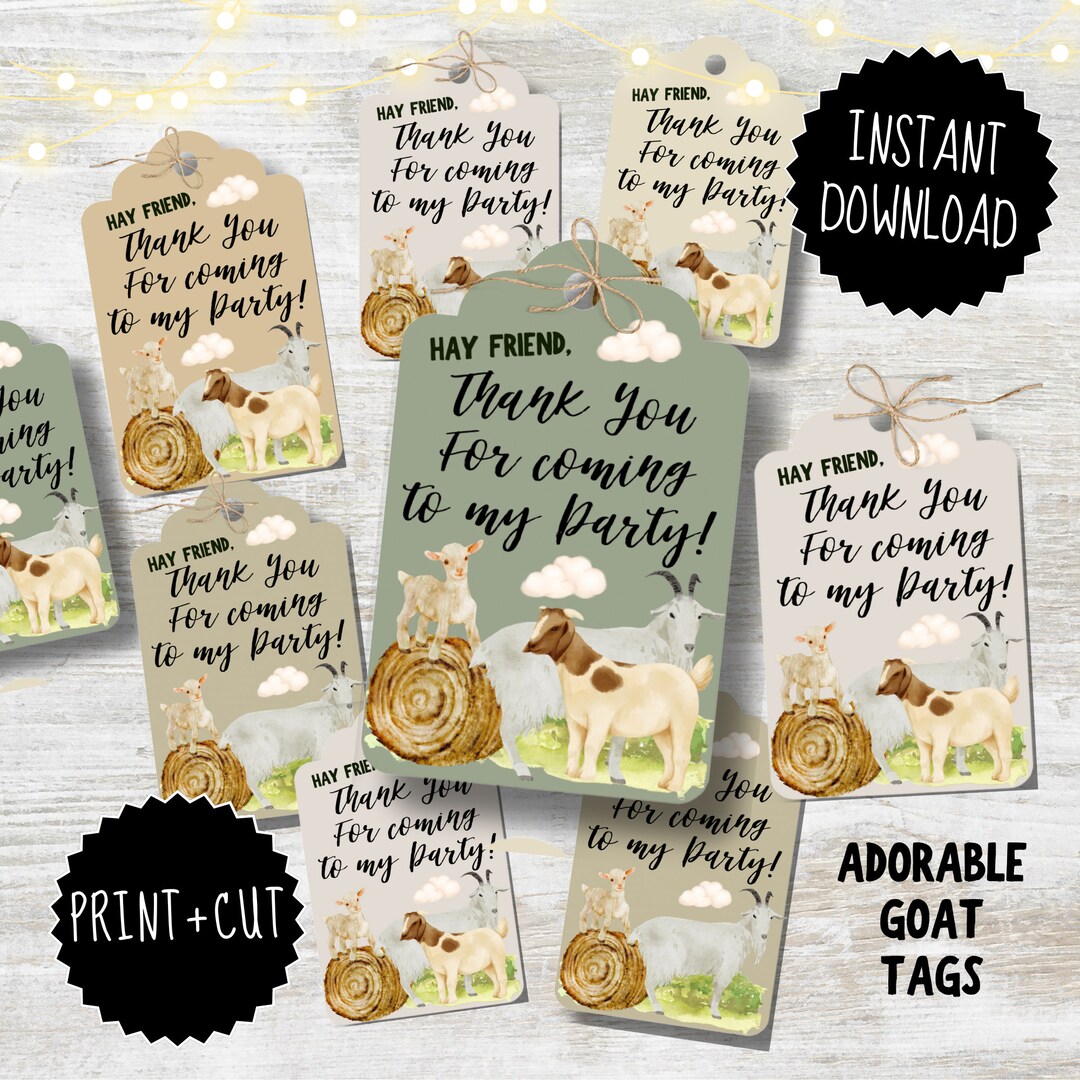 Goat Gift Tags | Watercolor Farm Animal Tags | Printable Party Favor ...