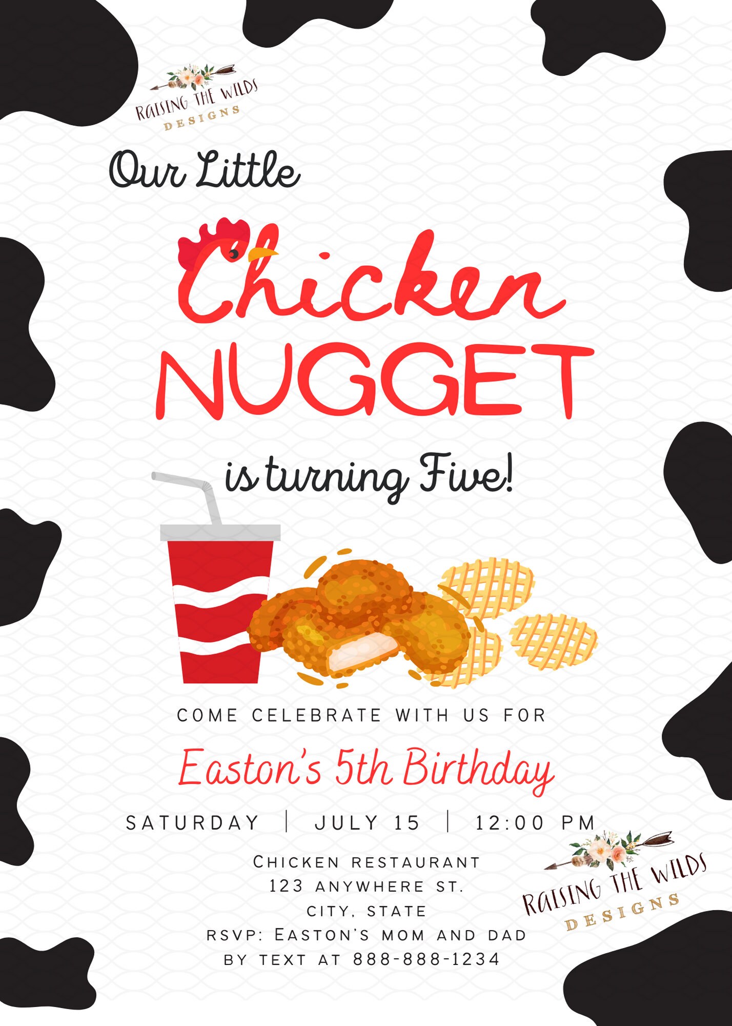 Chicken Birthday Invitation Digital Invite Chicken Nugget - Etsy