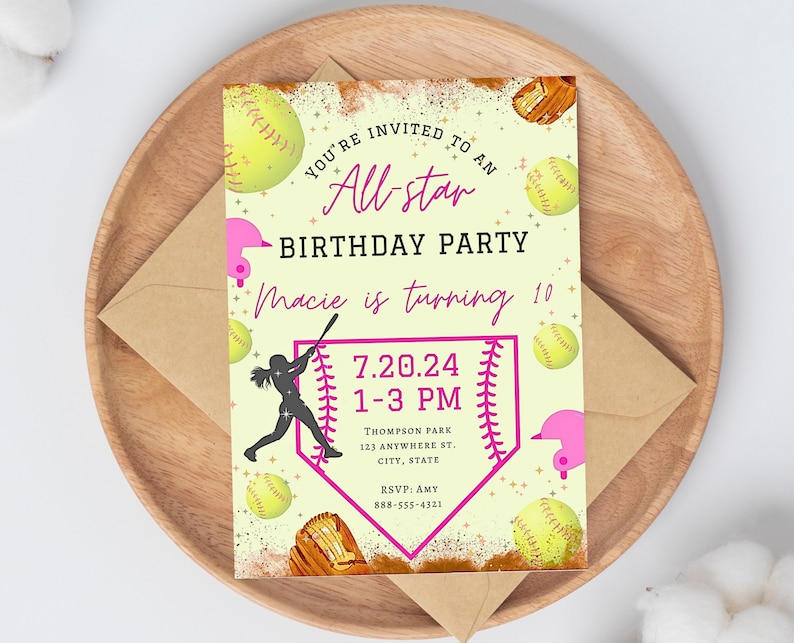 Softball Birthday Invitation Digital Invite Allstar Sports - Etsy