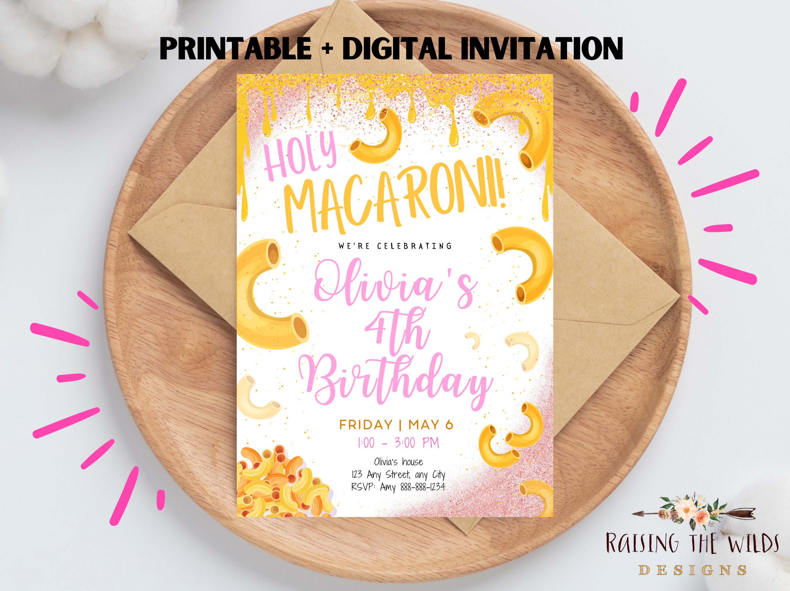 Mac and Cheese Birthday Invitation: Girls Macaroni Party (digital ...