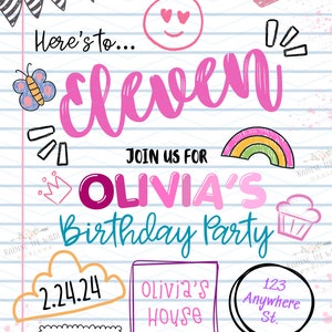 Notebook Doodles Invitation, Digital Invite, Cute Birthday Party Invite ...