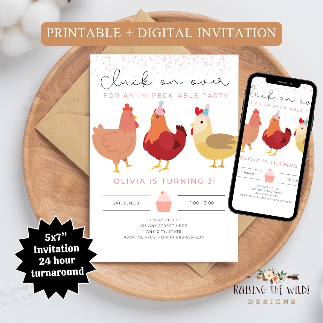 Chicken Birthday Invitation: Farm Animal Party, Barnyard Theme (digital ...