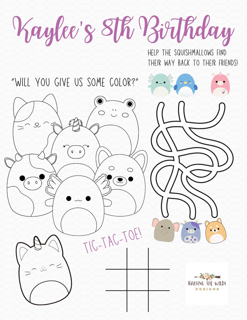 Coloring Page Squish for Birthday Party or Event Coloring - Etsy