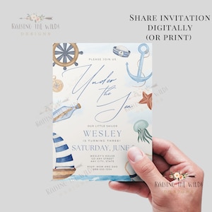 Sailor Invitation, Boy Birthday Invite, Digital Invite, Under the Sea ...