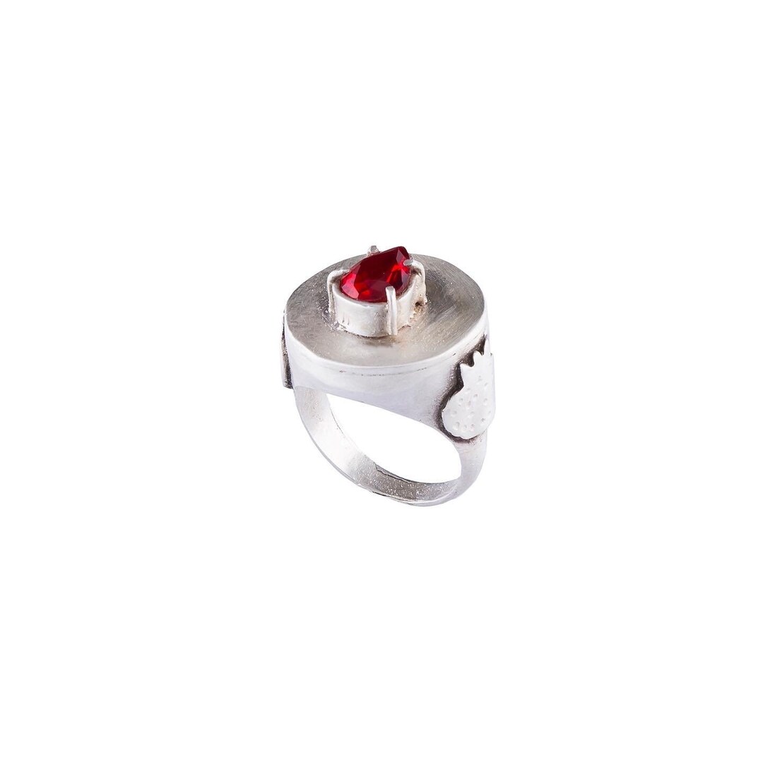 Handmade Sterling Silver Pomegranate Ring: Red Crystal Statement ...
