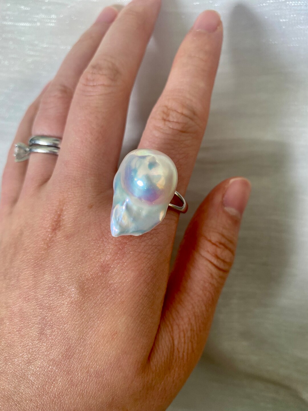Fireball Baroque Pearl Ring/ Adjustable Ring/ Baroque White Pearl ...