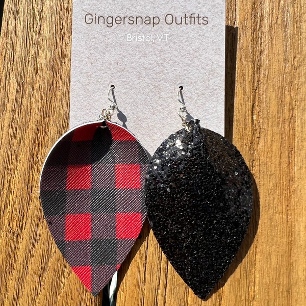 Plaid Leather Earrings - Etsy