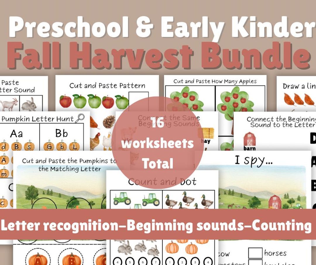 Fall Harvest Farm Activity Bundle Preschool & Kindergarten Worksheets ...