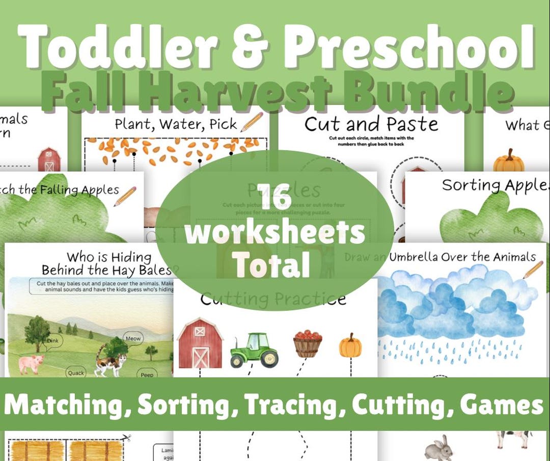 Fall Farm Harvest Activity Bundle Toddler & Preschool Worksheets ...