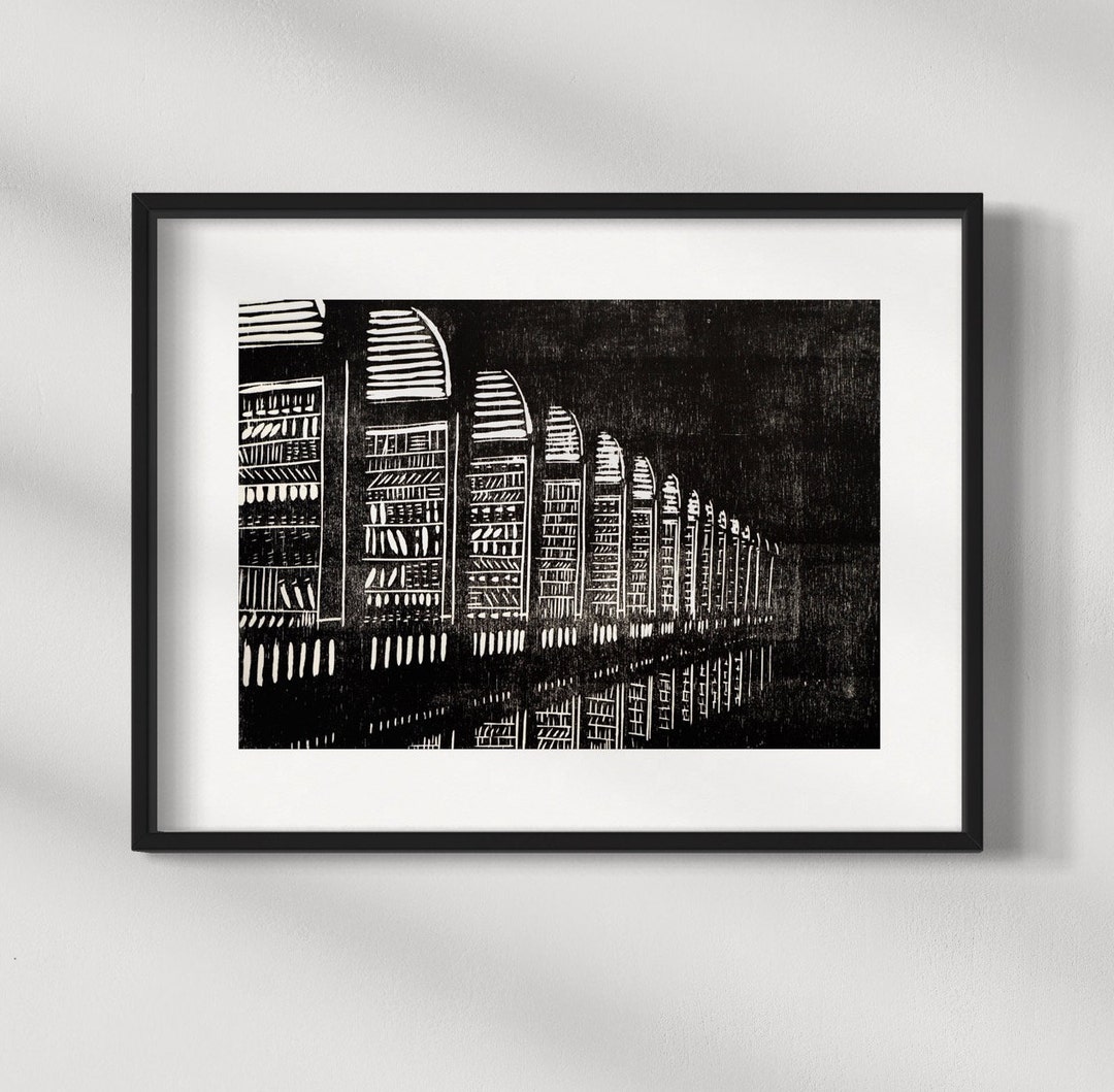 Woodcut Library Limited Large Art Print Handprinted Architecture ...
