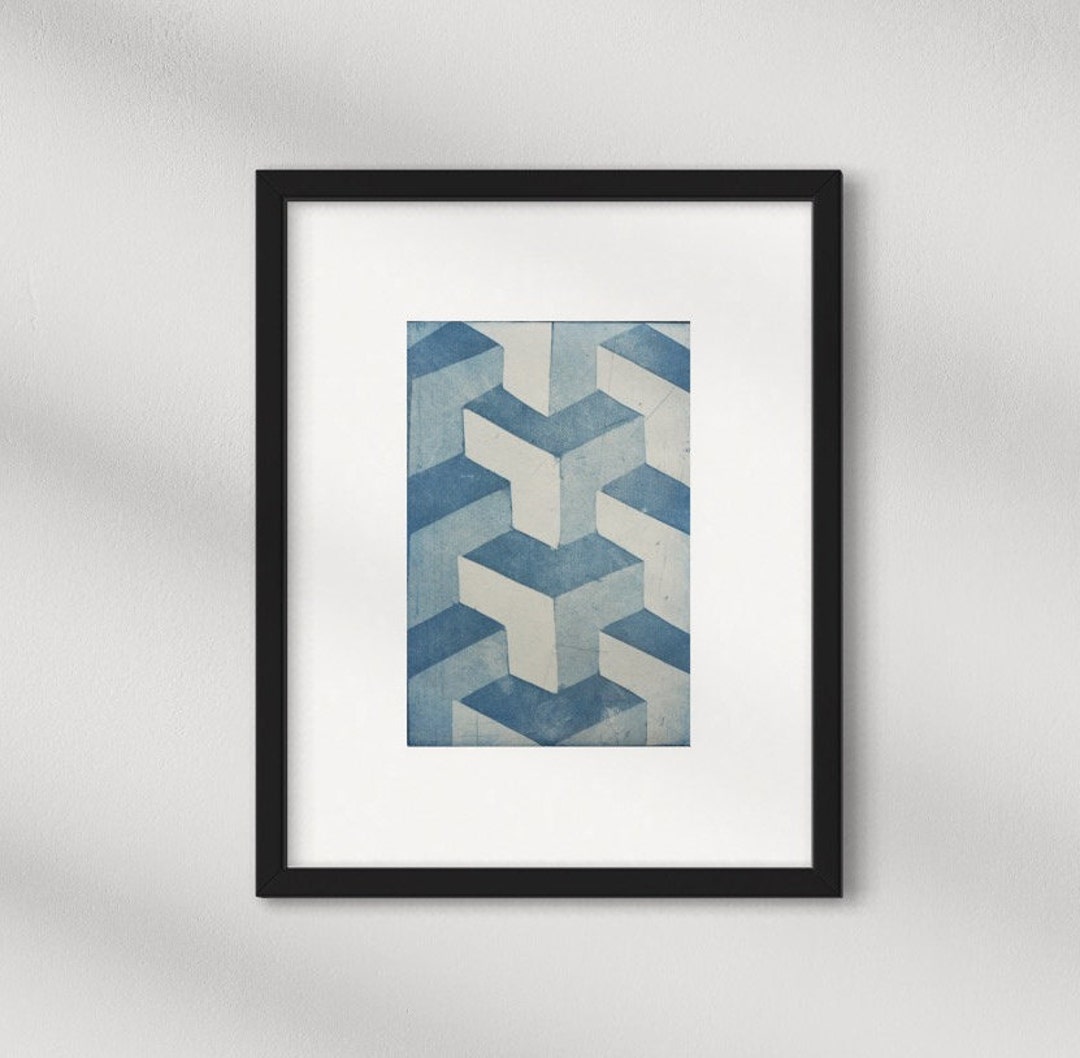 Limited Edition 3D Cube Etching Print: Minimalist Geometry Art - Etsy
