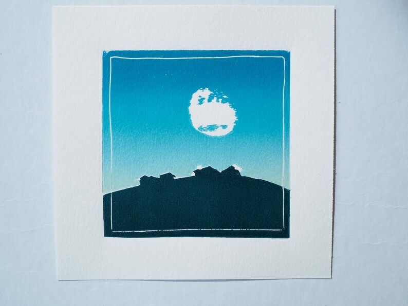 Linocut Noon Mountain Limited Edition-norwegian Cabin Landscape in ...